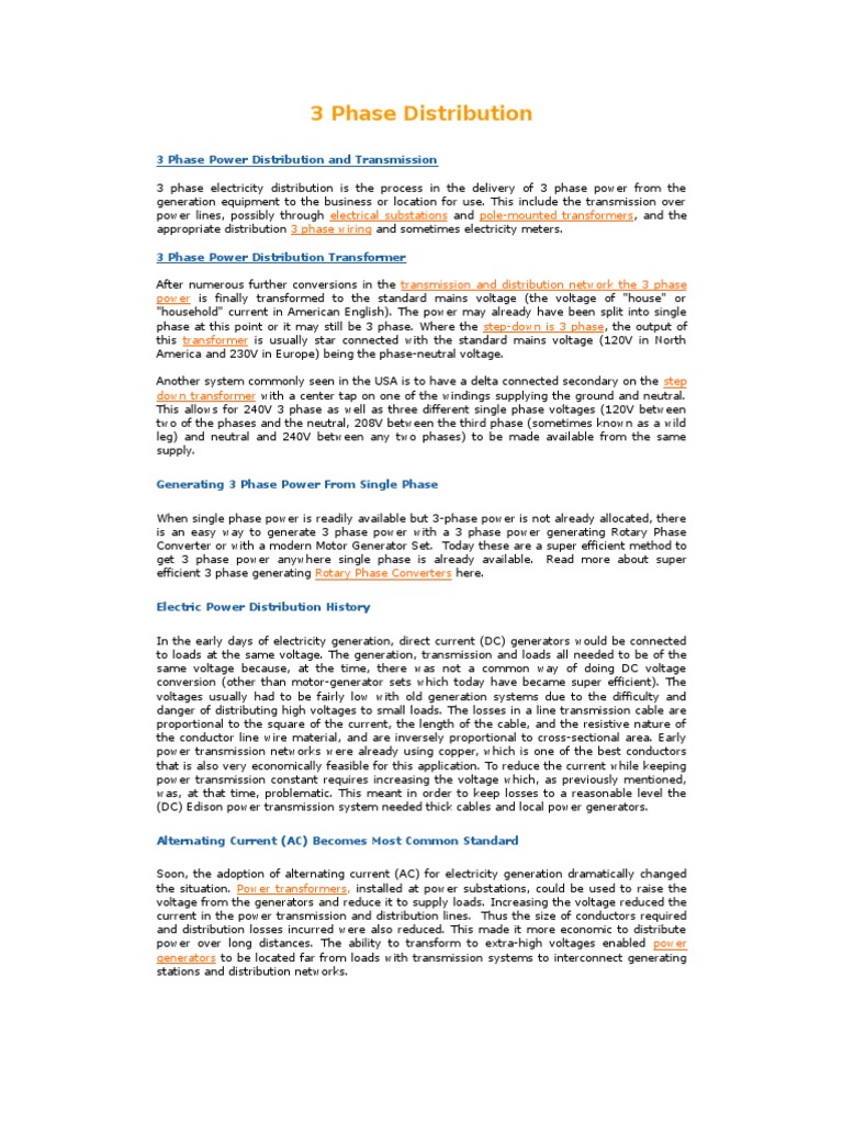 Three Phase Power Distribution Overview | PDF | Electric Power ...