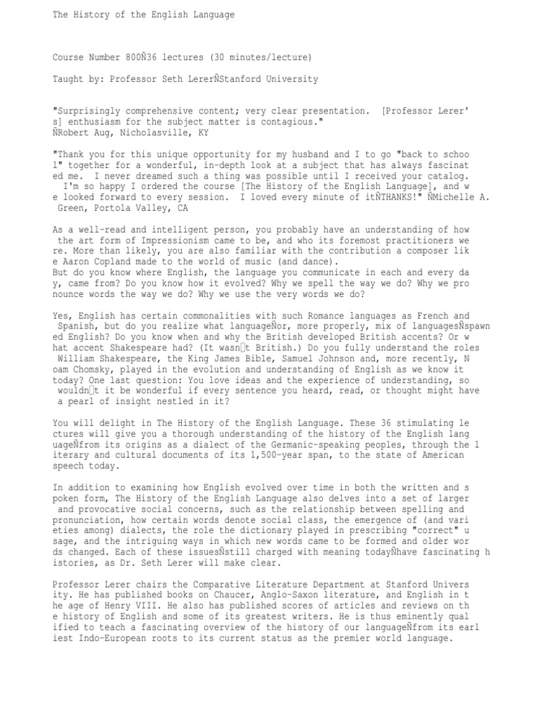 Seth Lerer - The History of The English Language | PDF | English Language | Dialect