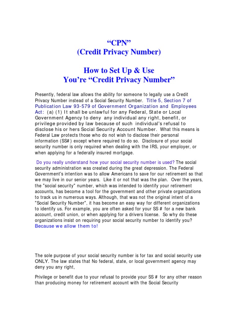 CPN | PDF | Social Security Number | Credit Card