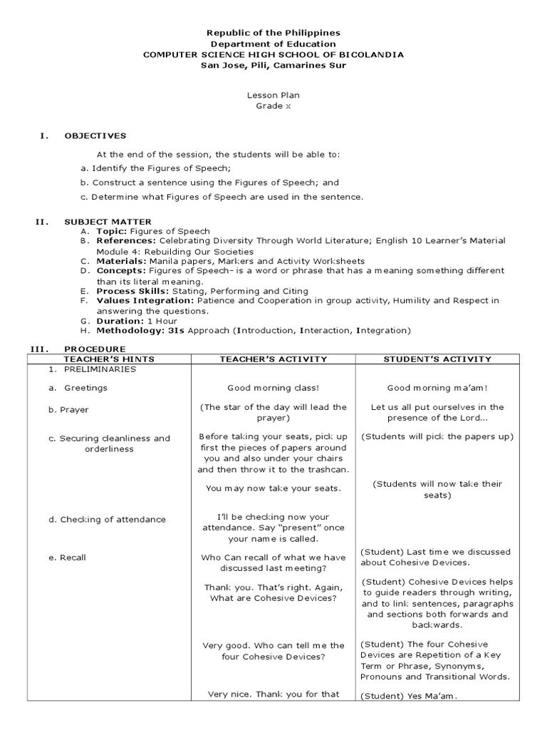 Figures Of Speech Lesson Plan Semiotics