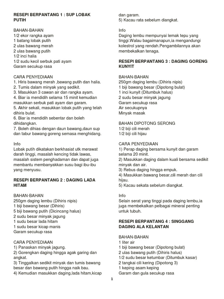 Contoh Resepi Berpantang | PDF