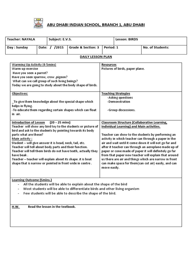 Birds Lesson | PDF | Lesson Plan | Birds