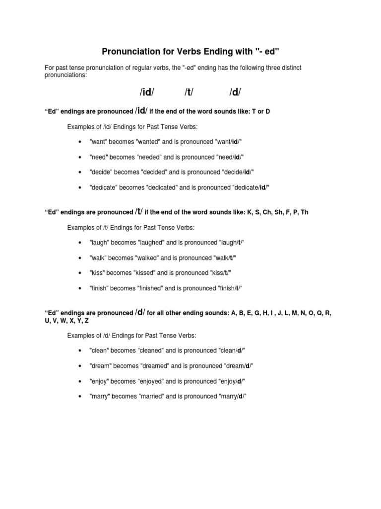 id/ /T/ /D/: Pronunciation For Verbs Ending With "-Ed" | PDF