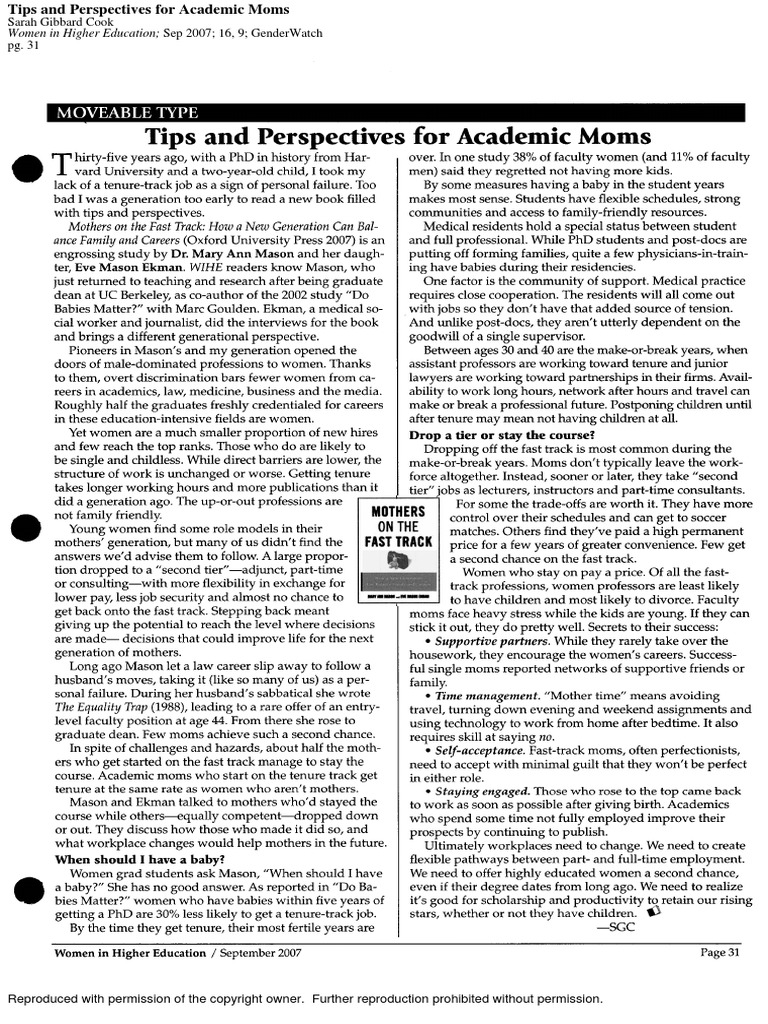 Tips for Academic Moms in Higher Ed | PDF