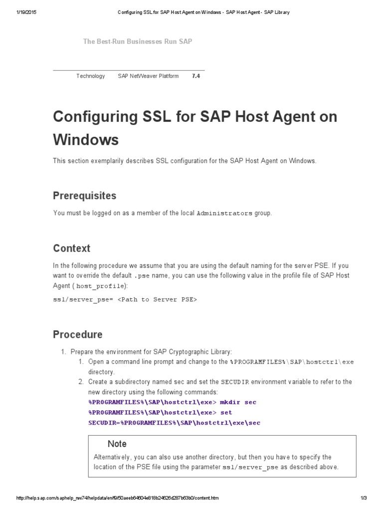 Configuring SSL For SAP Host Agent On Windows - SAP Host Agent - SAP ...
