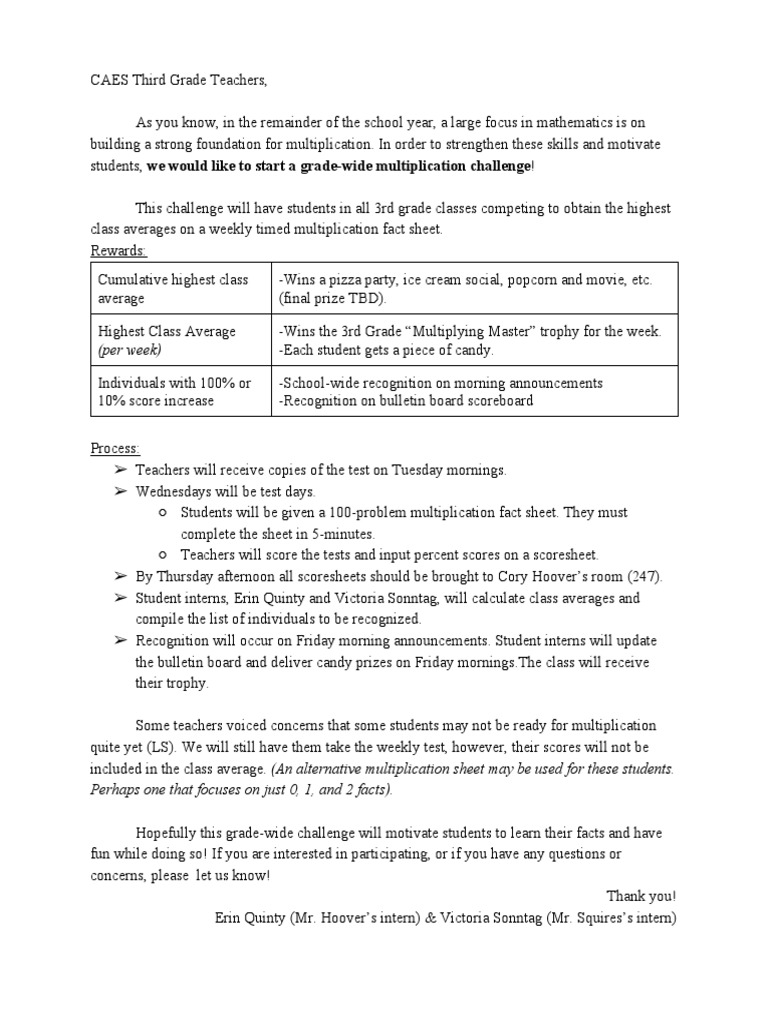 3rdgrade Multiplicationmathchallenge | PDF