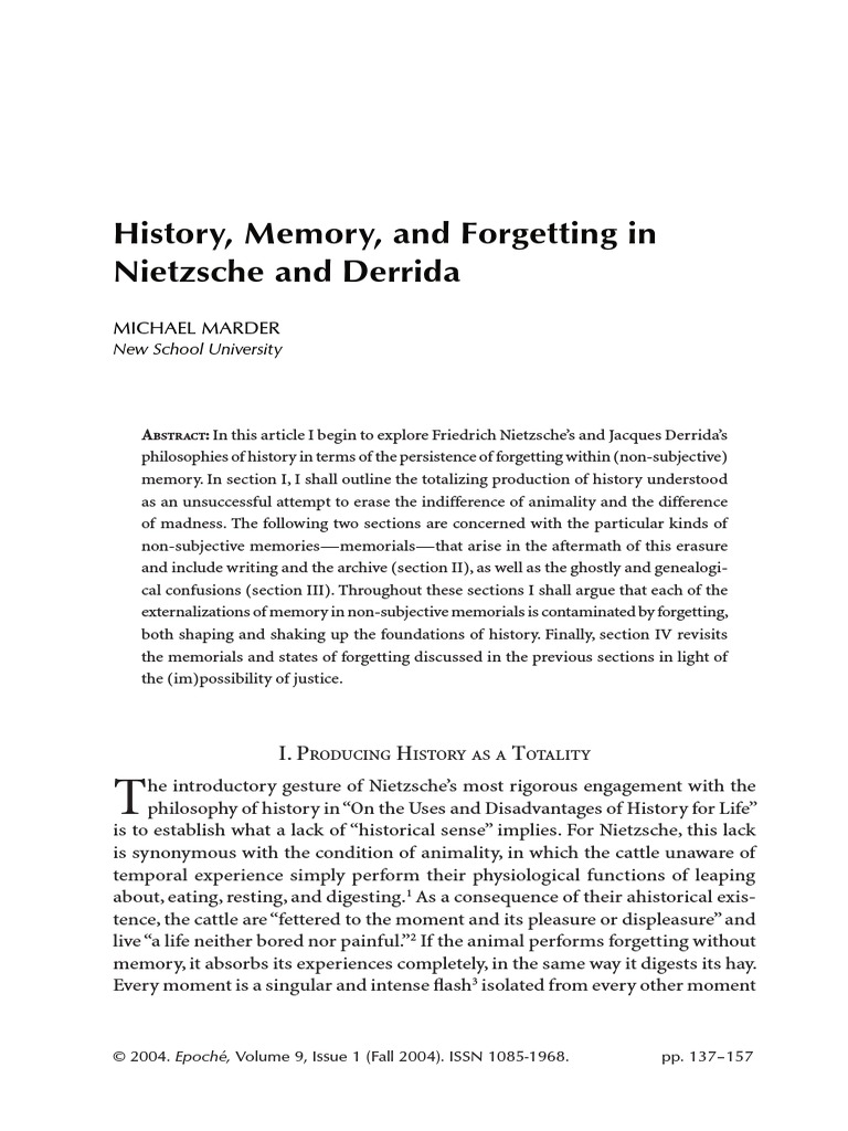 History, Memory and Forgetting in Nietszche and Derrida | PDF