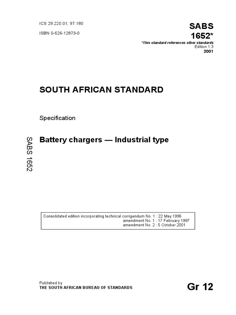 South African National Standard On Battery Chargers | PDF | Battery ...