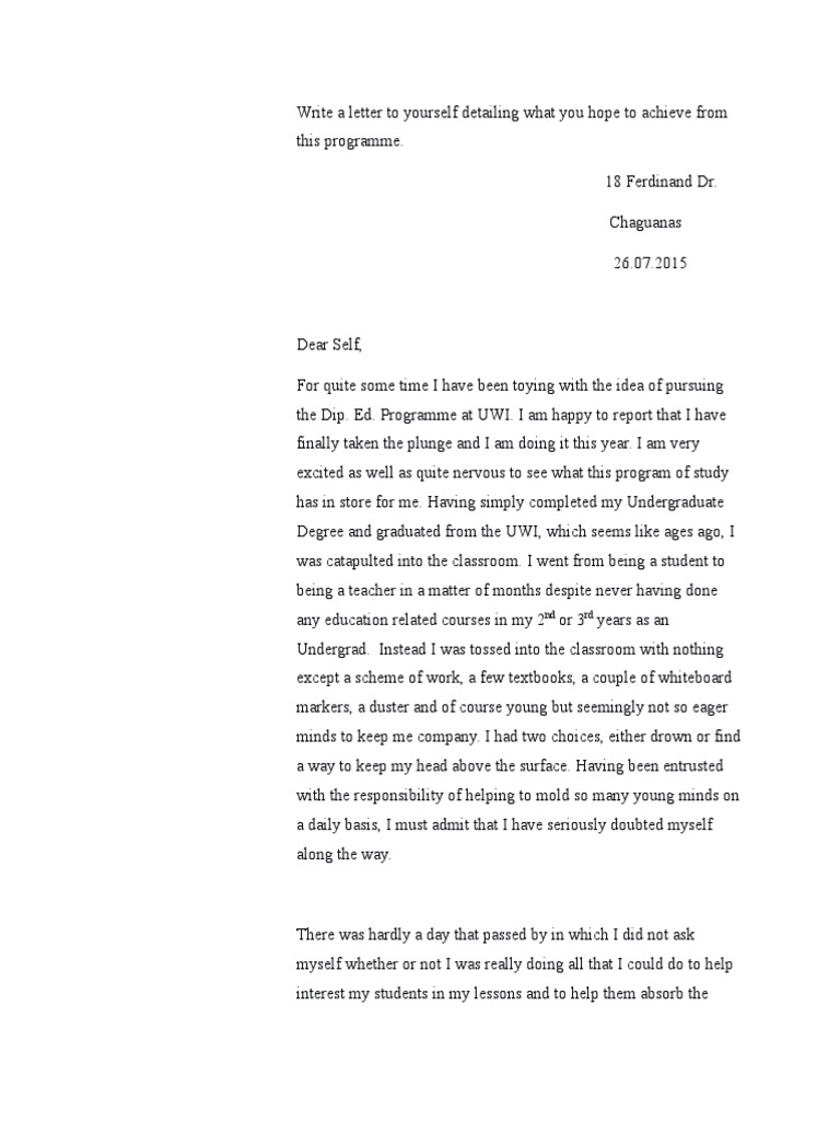 Dip Ed Letter To Self | PDF | Teachers | Communication