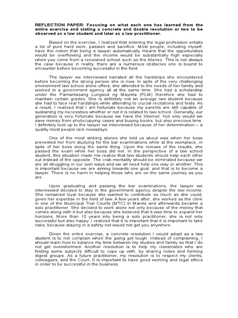 LEGPROF Reflection Paper | Lawyer | Legal Education