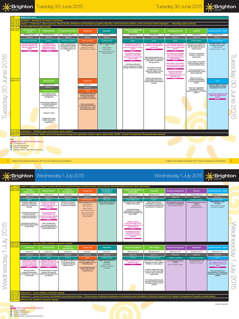 COT 2015 Session Timetable | PDF | Occupational Therapy | Physical Therapy