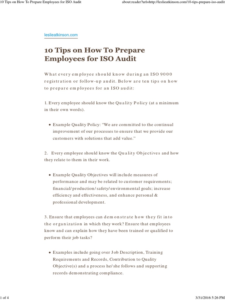 ISO Audit Preparation Tips for Employees | PDF | Audit | Classified ...