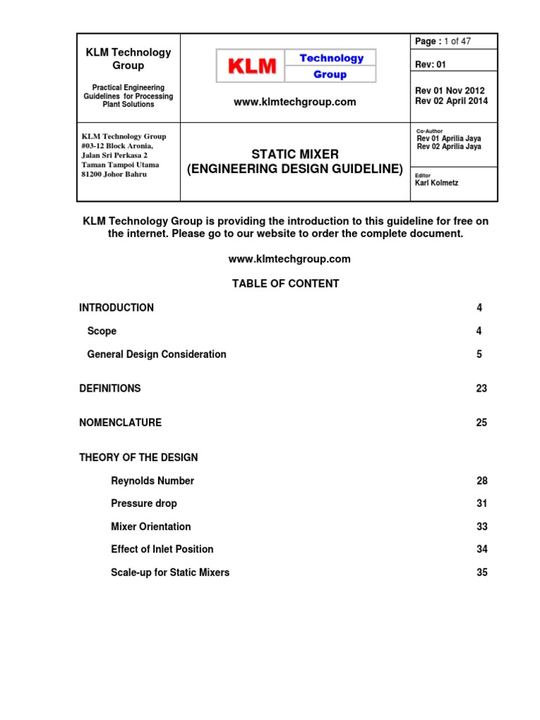 Engineering Design Guideline Static Mixer Rev02web | PDF | Reynolds ...