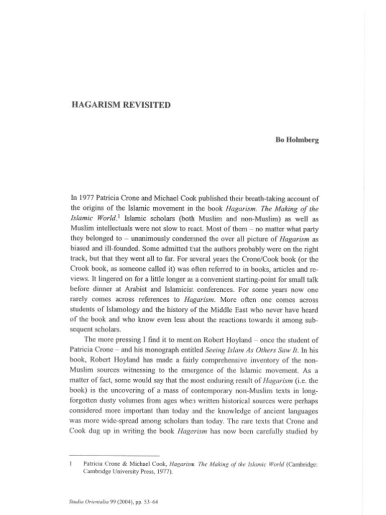 Hagarism Revisited Bo Holmberg 2004 | PDF | Religion And Belief