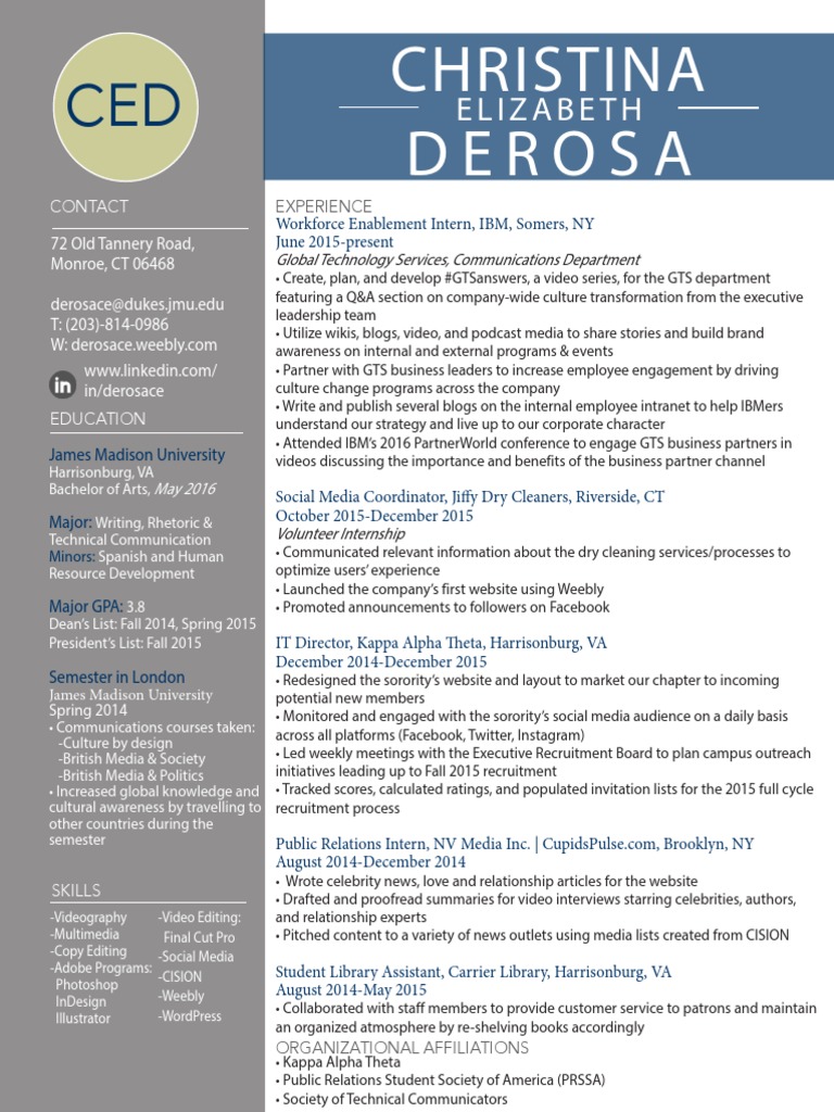 Christina Elizabeth Derosa Resume 2 | PDF | Social Media | Popular ...