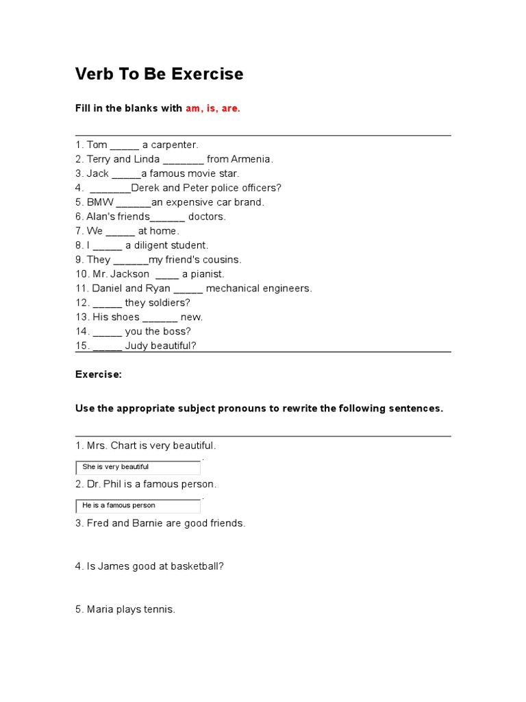 Verb To Be and Pronouns Exercise | PDF