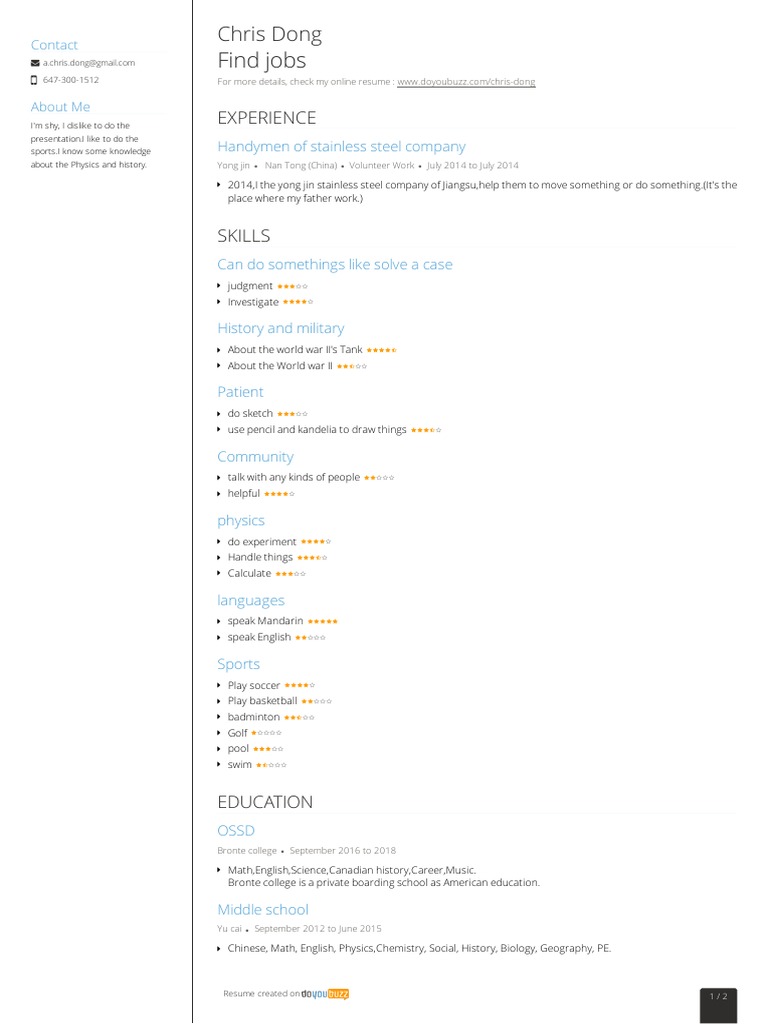 Chris Dong's Resume and Skills Overview | PDF