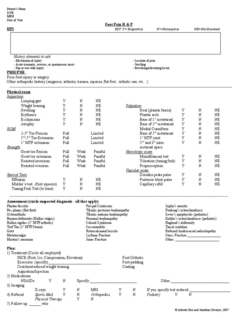 Ortho Foot Exam | PDF | Foot | Toe