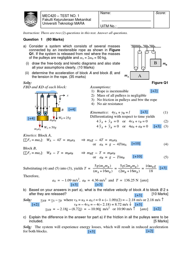 Dynamics Test 1 MEC420 DEC 2013 | PDF | Force | Physical Quantities