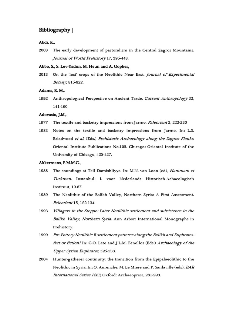 Bibliography v3 | Neolithic | Ancient Near East