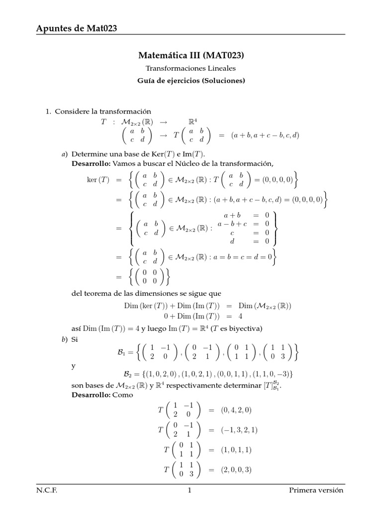 Ejercicios Resueltos Transformaciones Lineales | PDF | Mapa lineal | Álgebra lineal