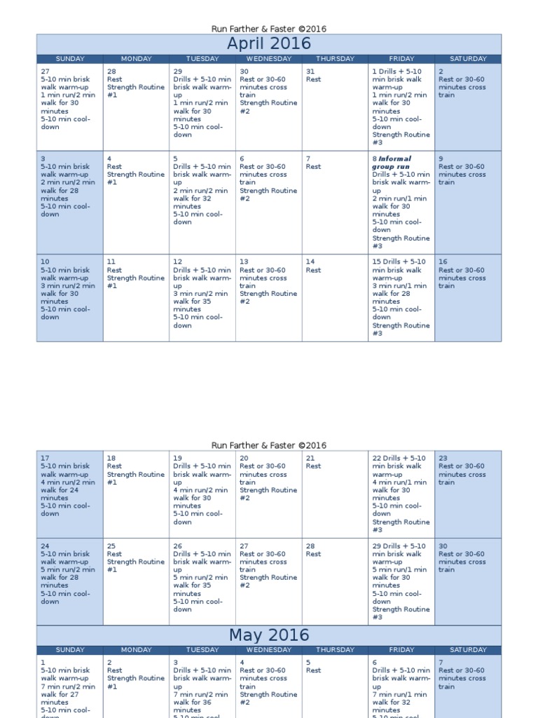 Model Beginner Running Calendar | PDF | Physical Exercise | Sports