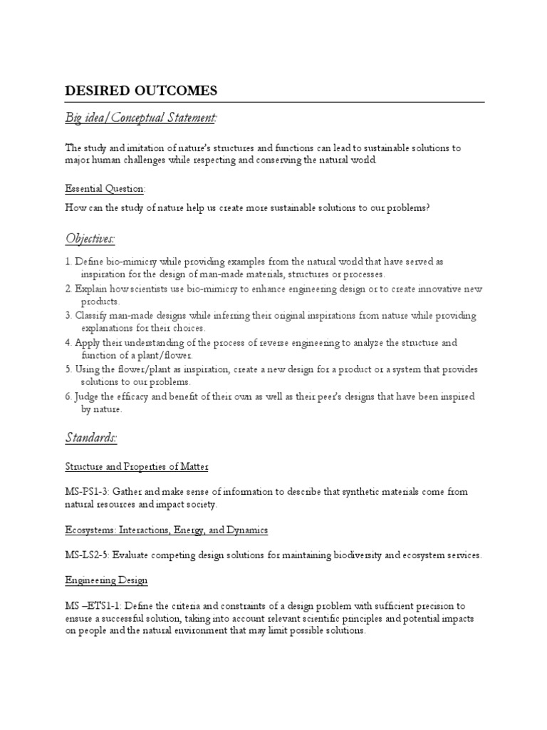 Biomimicry Lesson Plan for Kids | PDF | Engineering Design Process ...
