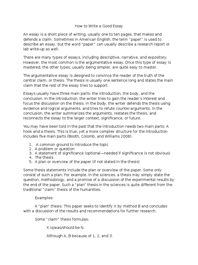 How to Write a Good Essay | Essays | Thesis