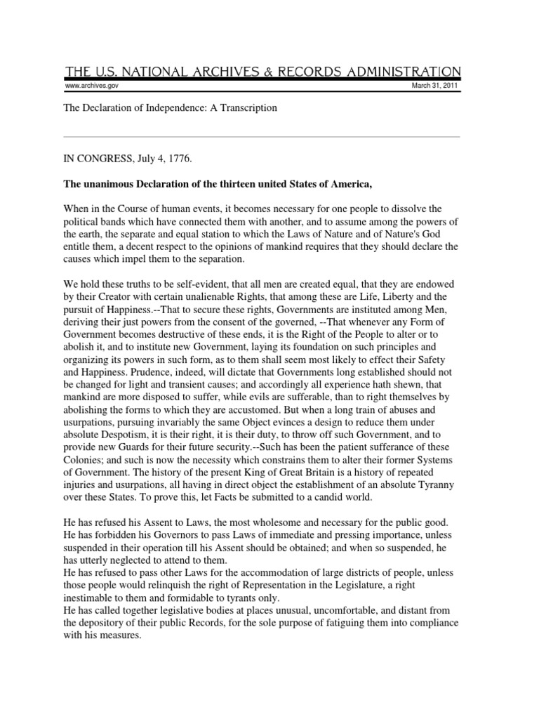 8a Jefferson Declaration of Independence | PDF | Law