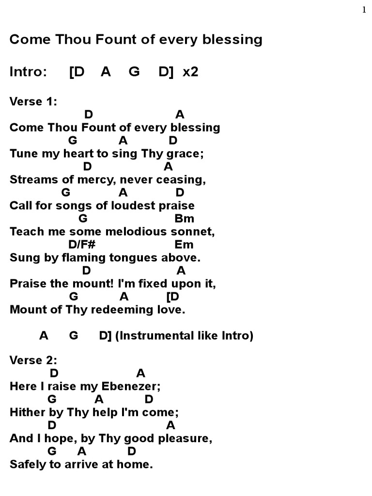 Come Thou Fount Chords and Lyrics | PDF | Song Structure ...