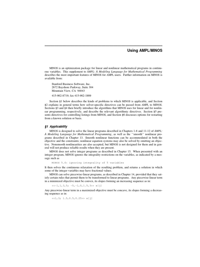 Ampl Minos | PDF | Linear Programming | Mathematical Optimization