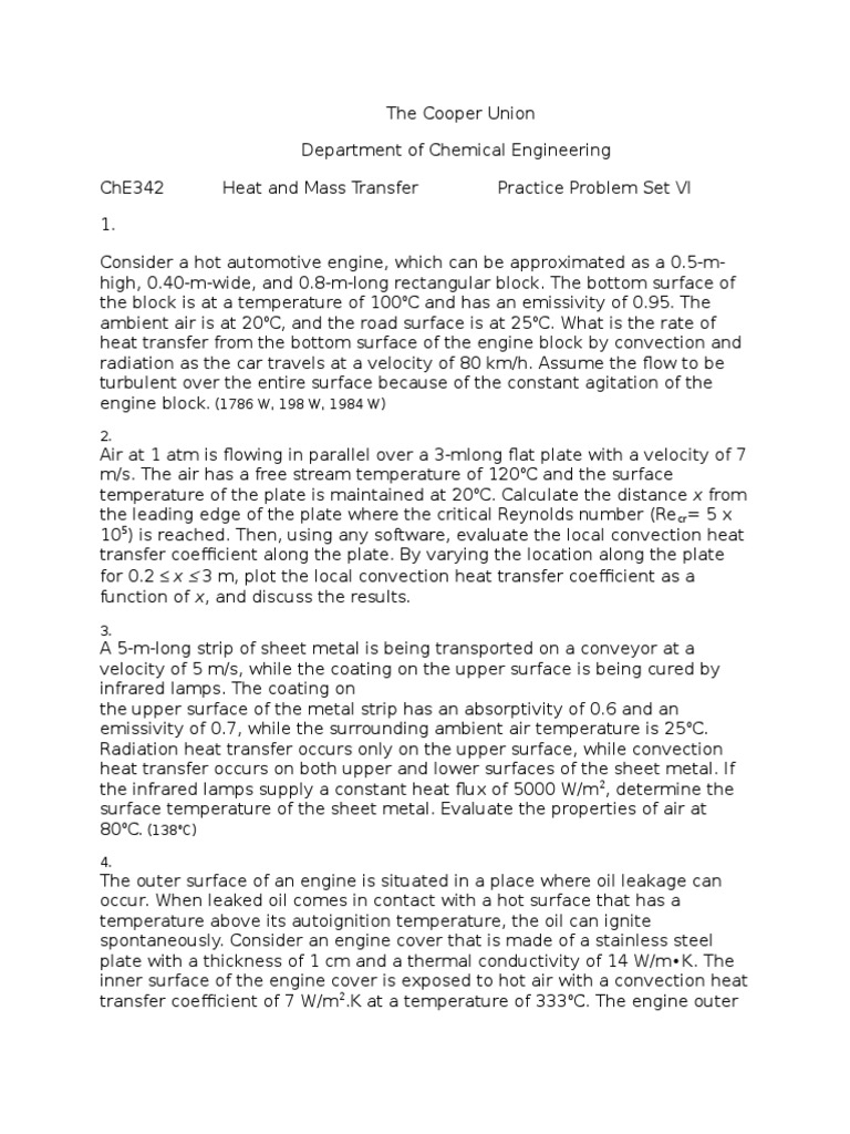 Che 342 Practice Prob Vi | PDF | Heat Transfer | Atmosphere Of Earth