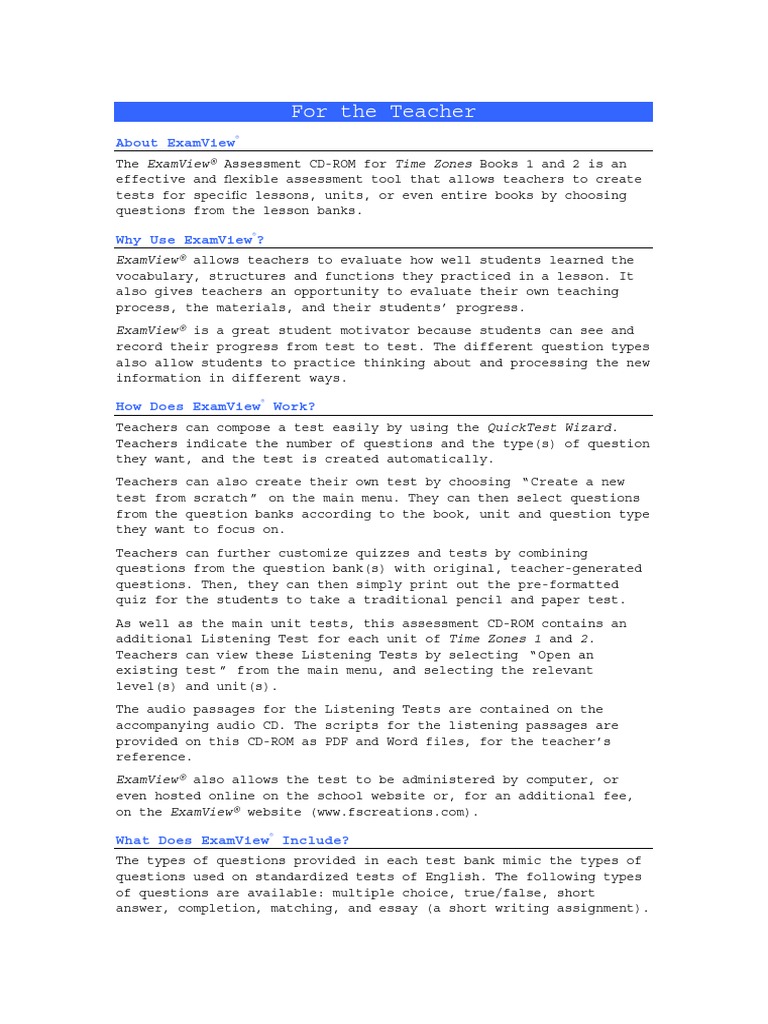 Exam View Time Zones | PDF | Test (Assessment) | Educational Assessment