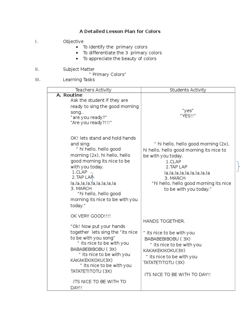 Primary Colors Lesson Plan for Preschool | PDF | Berry | Lesson Plan