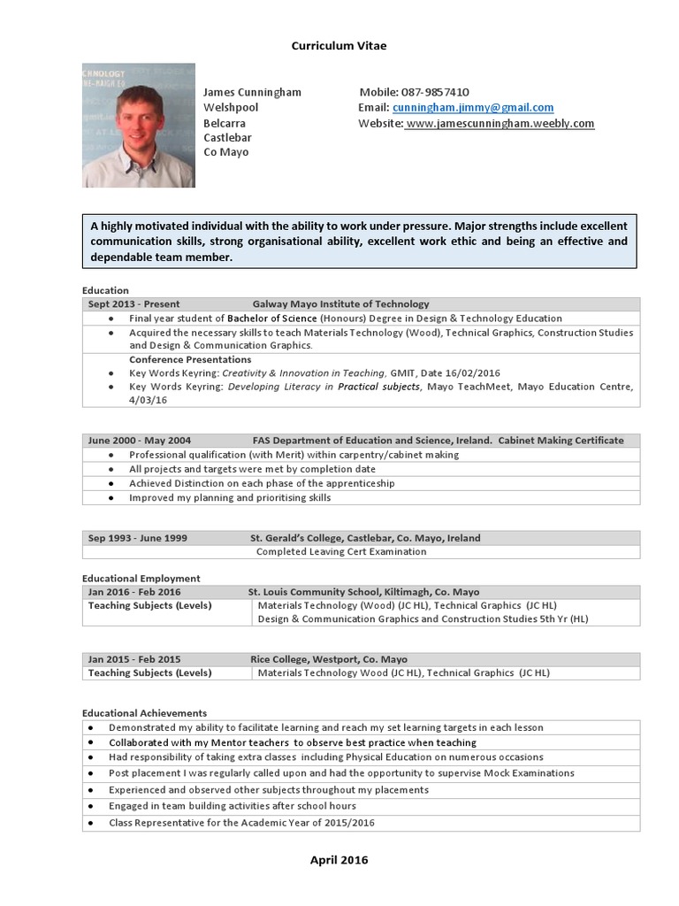 James CV | PDF | Apprenticeship | Mentorship