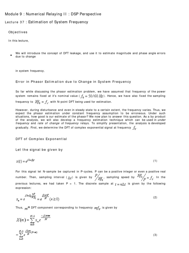 Module 9: Numerical Relaying II: DSP Perspective: Estimation of System Frequency | PDF ...
