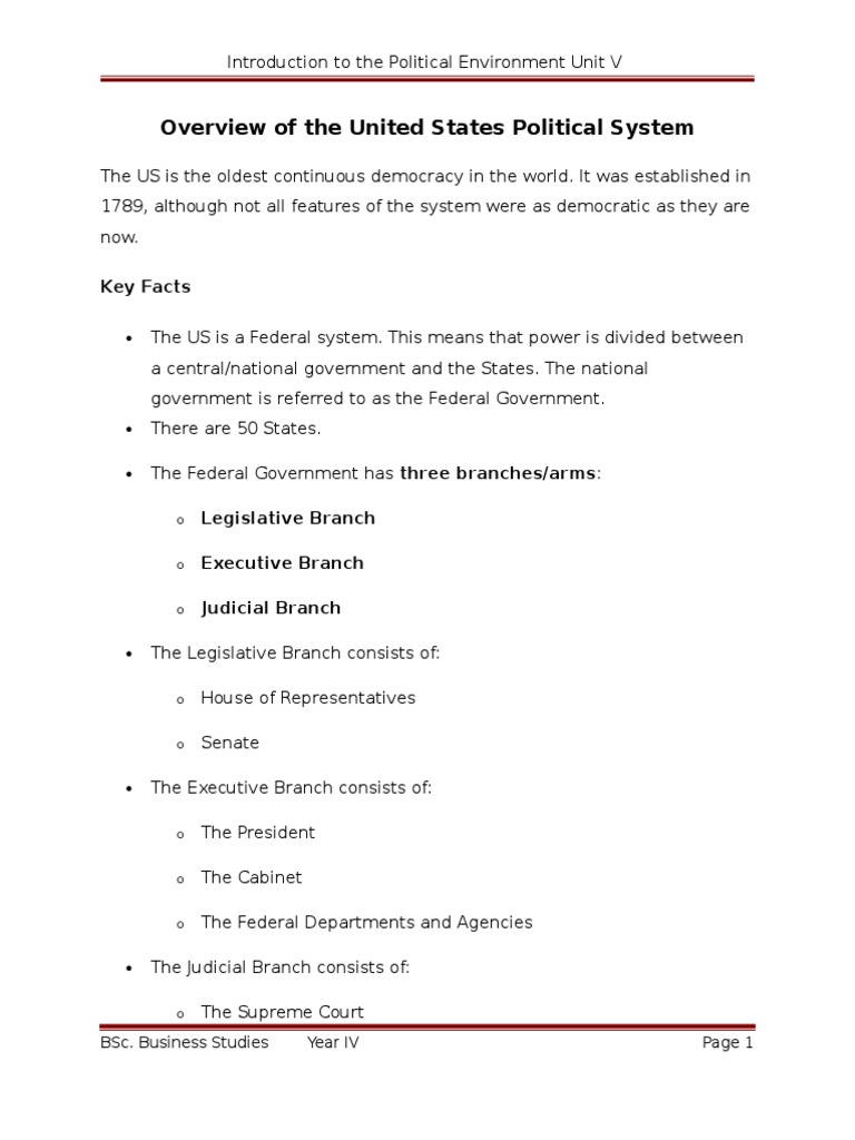 Overview of The United States Political System | PDF