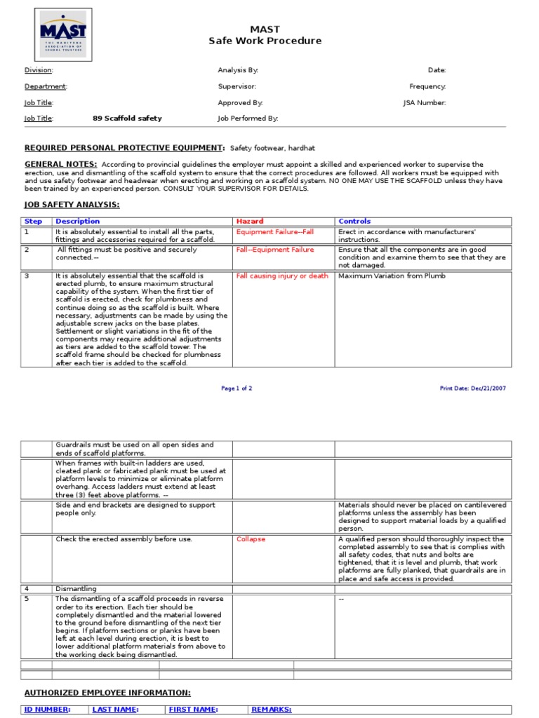 89 Scaffold Safety-JOB PROCEDURE | PDF | Scaffolding | Safety