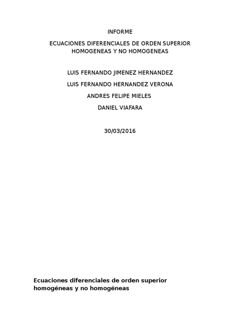 Informe Ecuacion Diferencial Homogeneas y No Homogenas | PDF ...