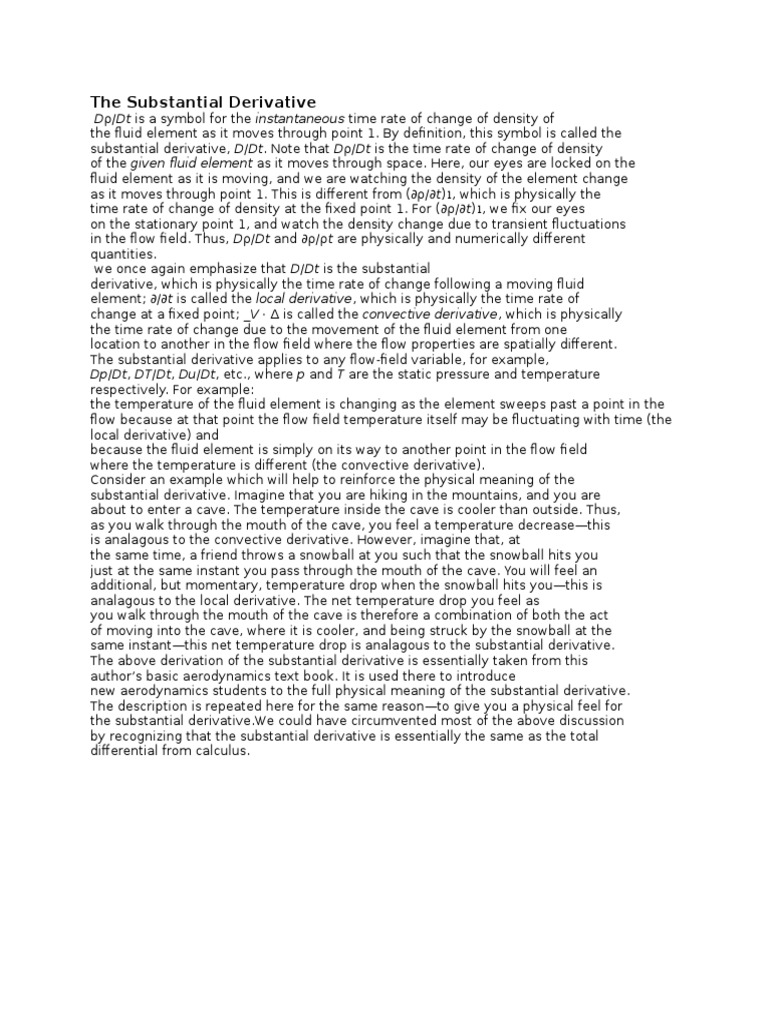 Understanding the Substantial Derivative | PDF | Fluid Dynamics ...