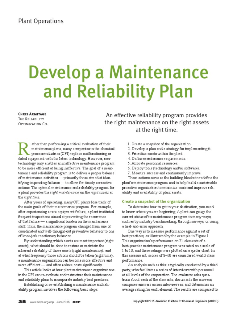 Develop A Maintenance and Reliability Plan | PDF | Reliability ...