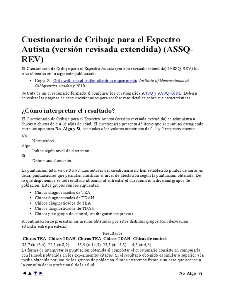 Cuestionario ASSQ-REV para TEA | PDF | Autismo | Cuestionario