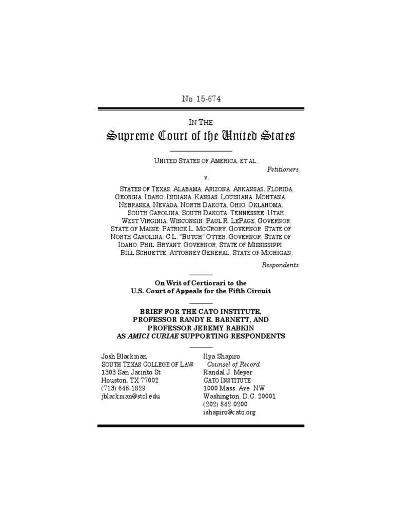 U.S. v. Texas - Amicus Brief of Cato Institute, and Professors Randy ...