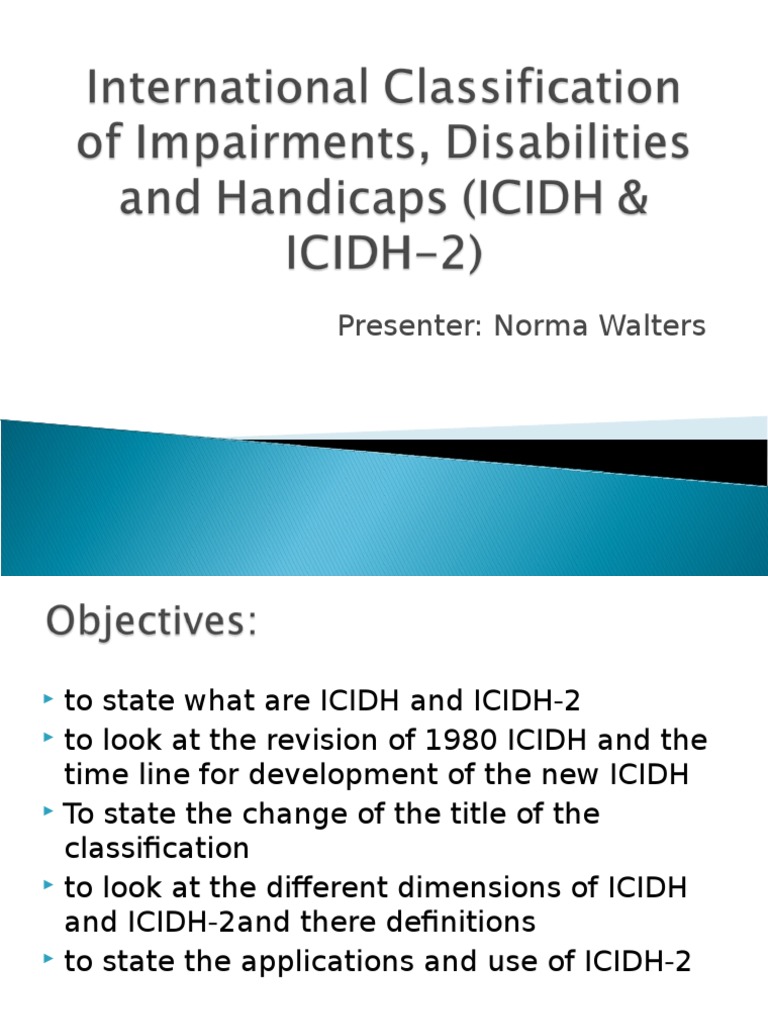 International Classification of Impairments, Disabilities and Handicaps ...
