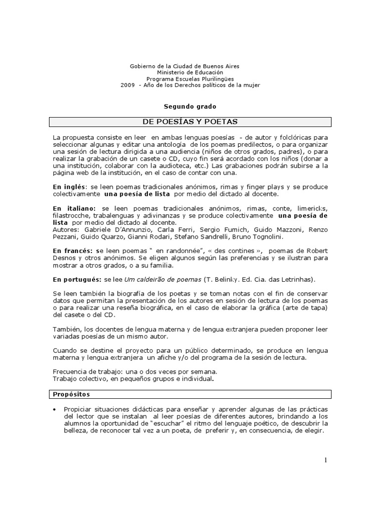 Segundo Grado Poesias y Poetas | PDF | Lectura (proceso) | Poesía