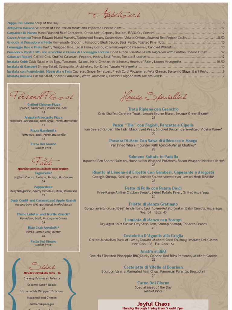 Il Pasticcio Restaurant & Wine Bar Dinner Menu | PDF | Pizza | Salad