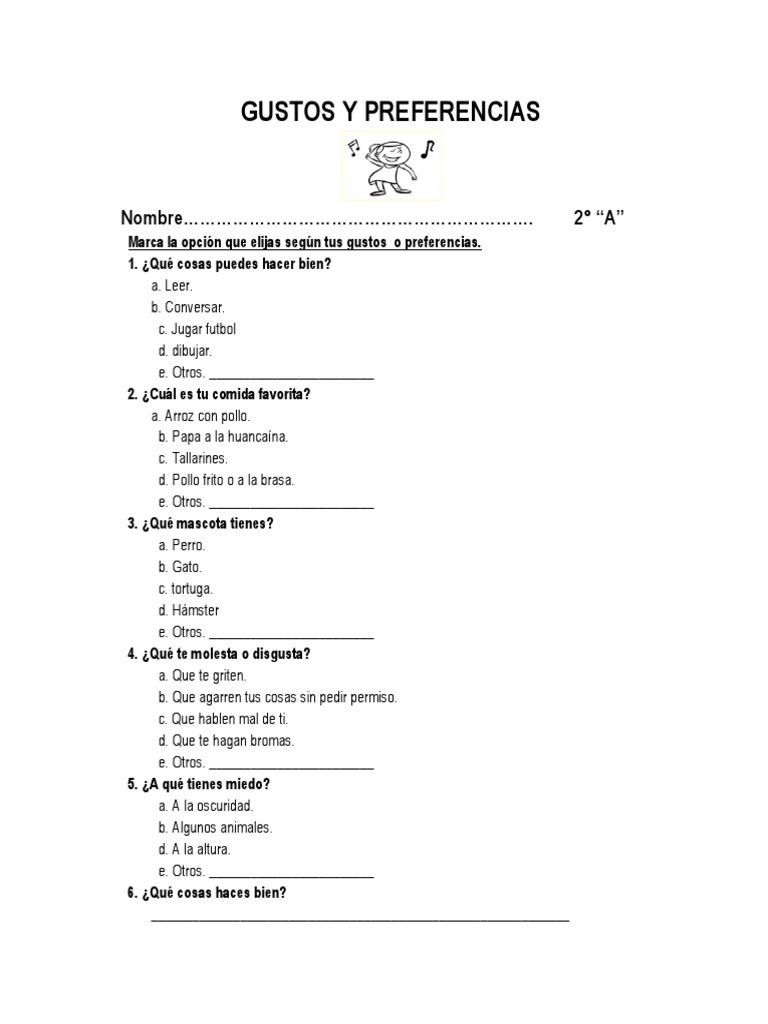 Actividades sobre Gustos y Preferencias | PDF | Deportes y actividades ...