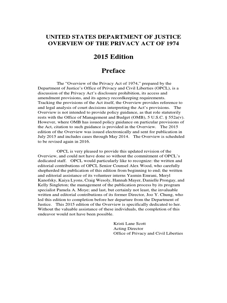 DOJ Overview of Issues under Privacy Act 1974 - 2015 Edition | United ...