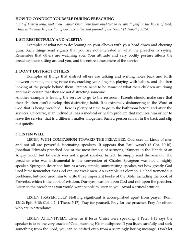 How To Conduct Yourself During Preaching | PDF | Sermon | Prayer