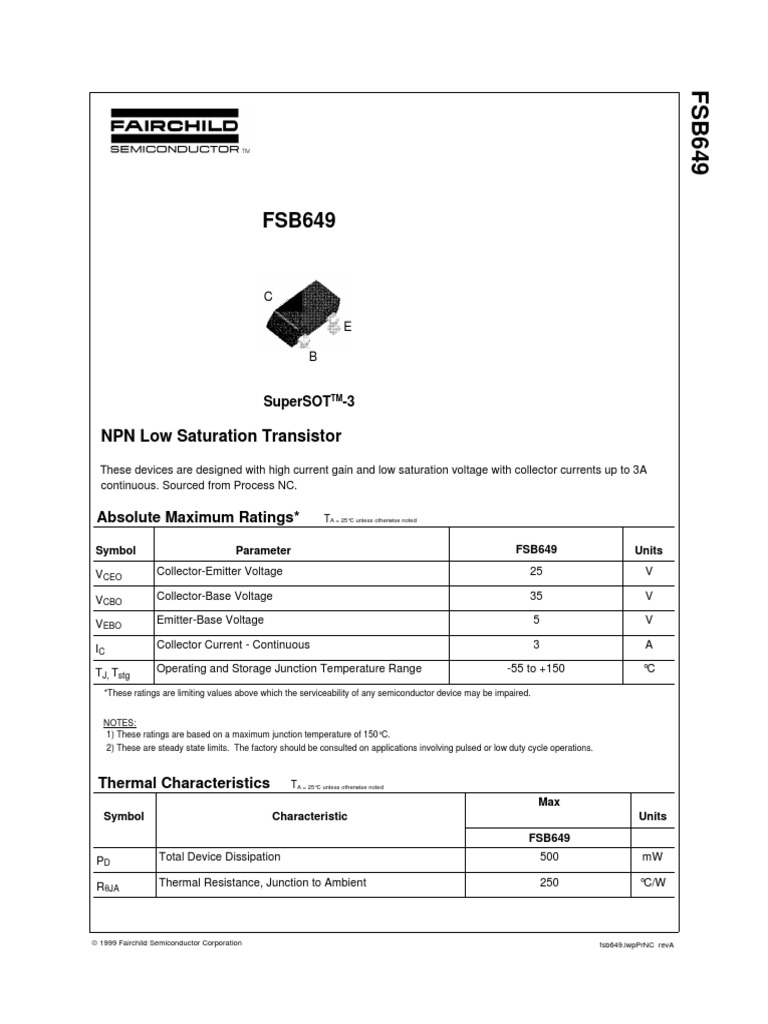 NPN Low Saturation Transistor: Absolute Maximum Ratings | PDF | Bipolar ...